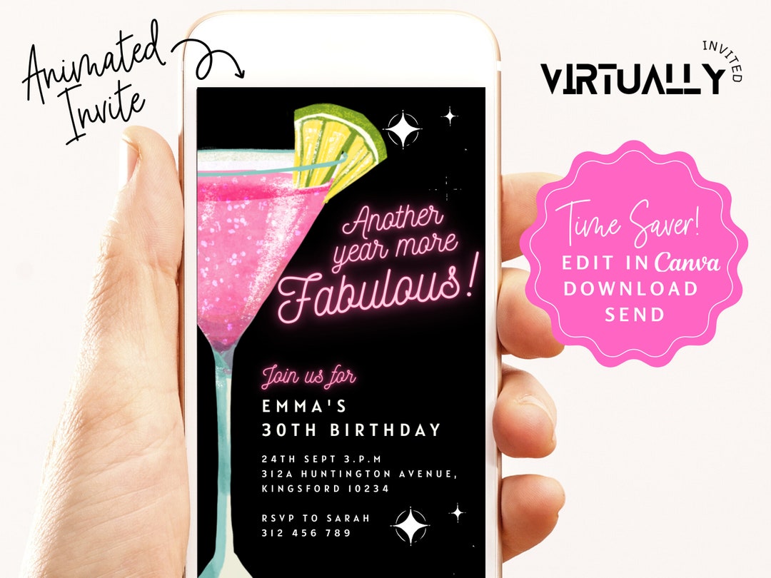 Cocktail Party Digital Invitation Template, Editable Mobile Invite, E ...