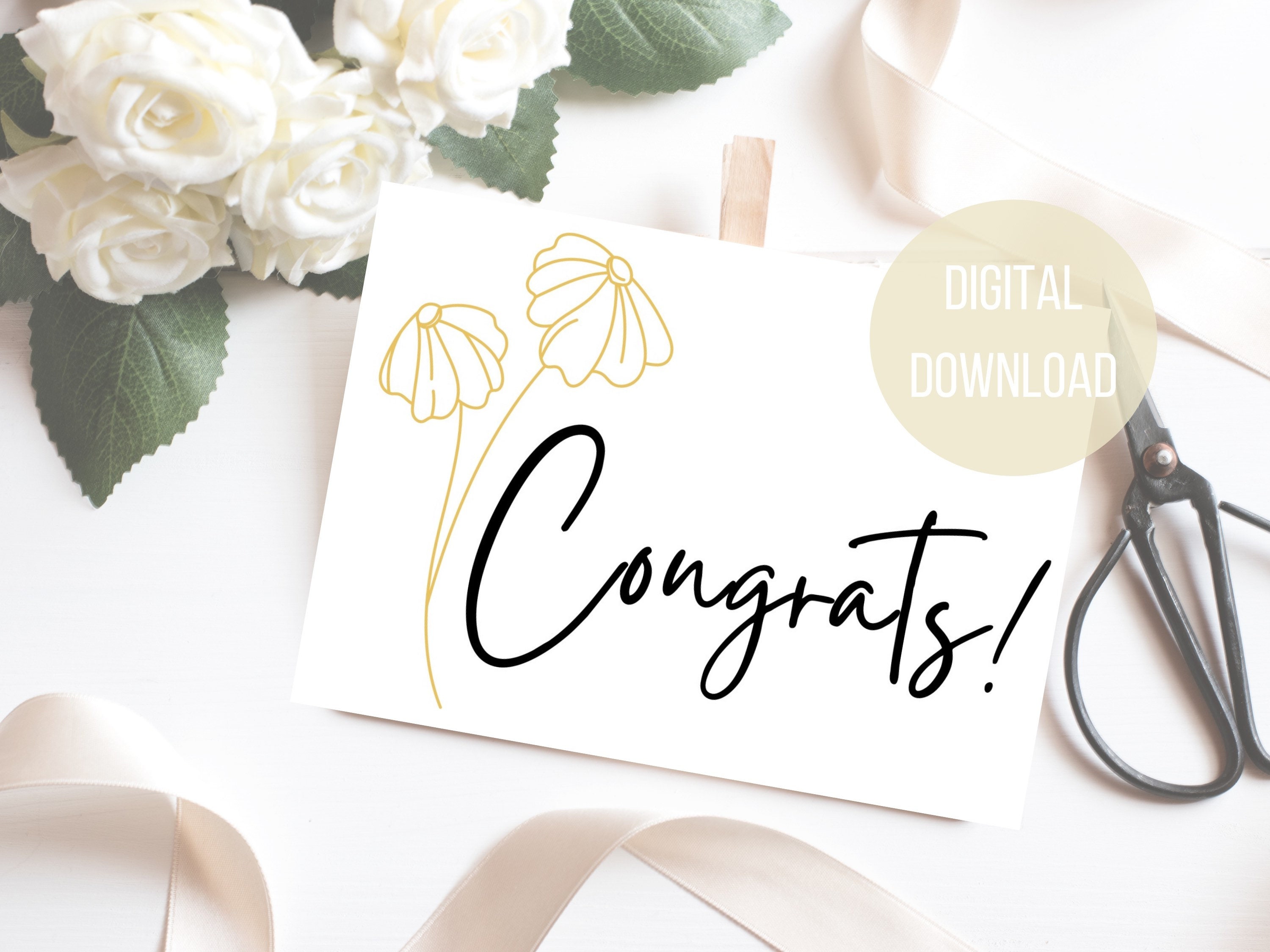 Printable Greeting Card Set: Gold Flower | 5 X 7 | Digital Download PDF ...