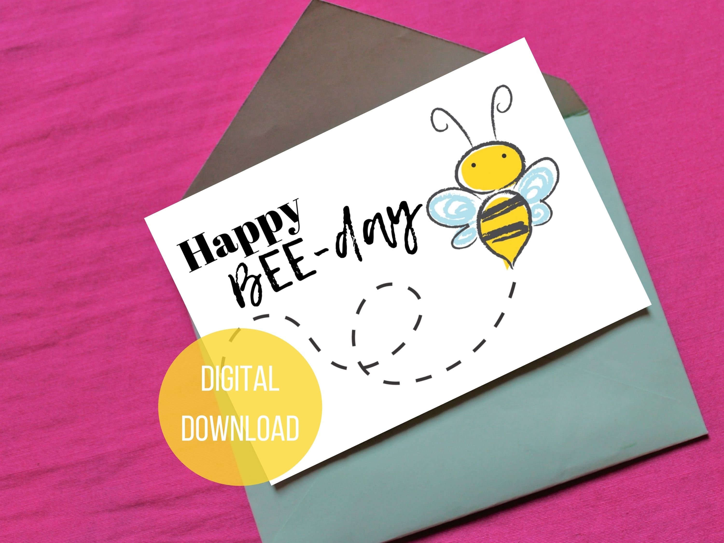 Printable Card: Happy Bee-day | Happy Birthday Card | 5x7 - Etsy