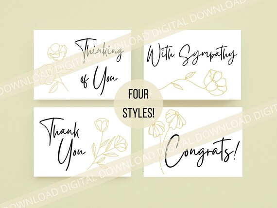 Printable Greeting Card Set: Gold Flower 5 X 7 Digital - Etsy