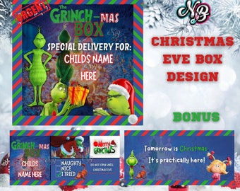 Grinchmas Christmas Box Label Template FOR CANVA USERS 3 Free Favors ...