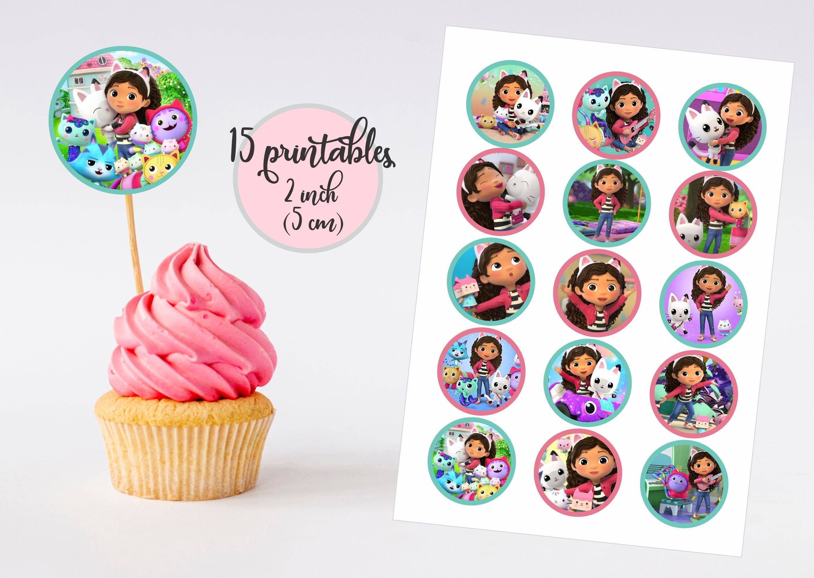 Gabby Dollhouse Cupcake Toppers Printable Pdf 2 Inch Etsy