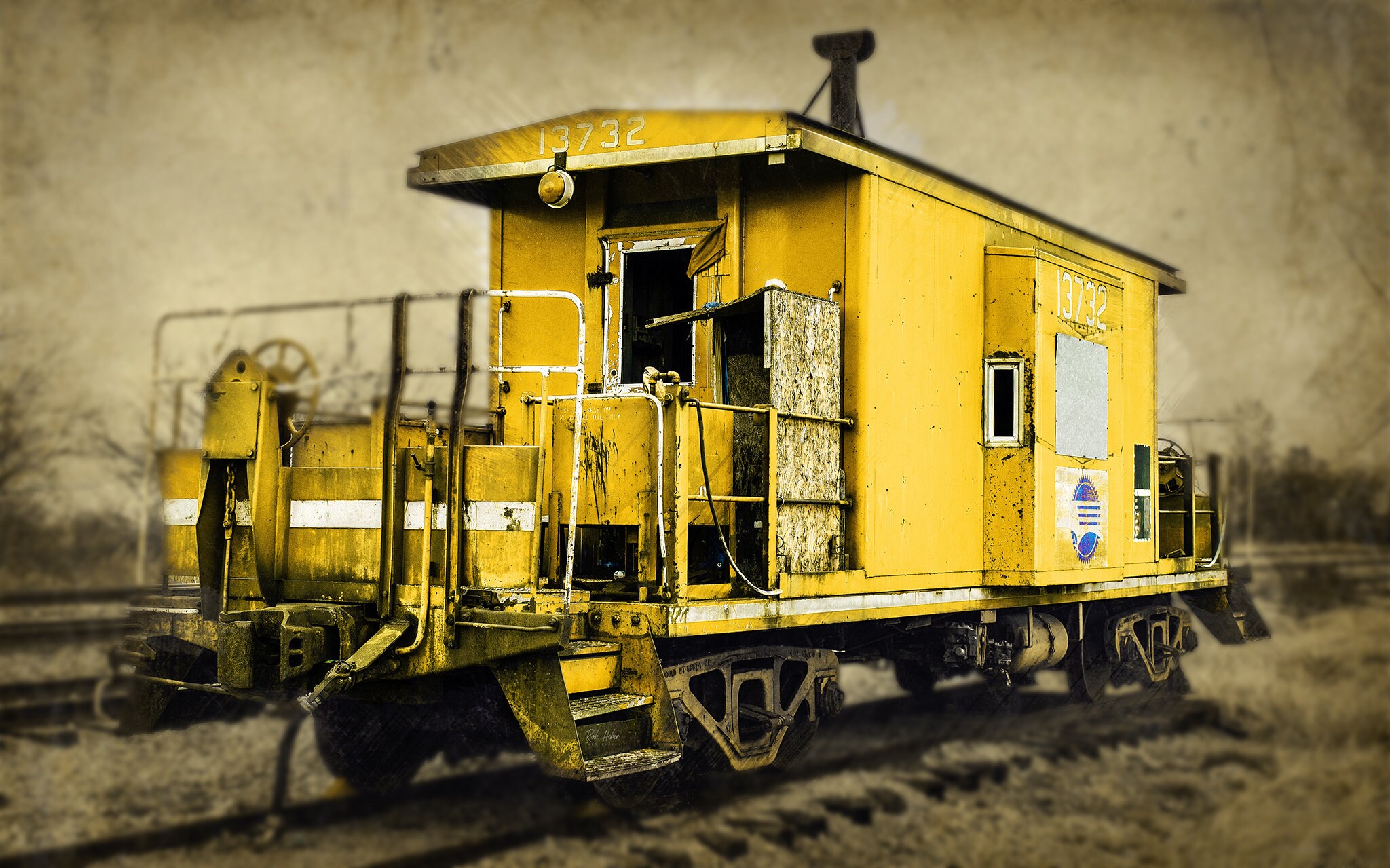 Retro Style Old Train Caboose Railcar Photo, One of a Kind Abstract ...