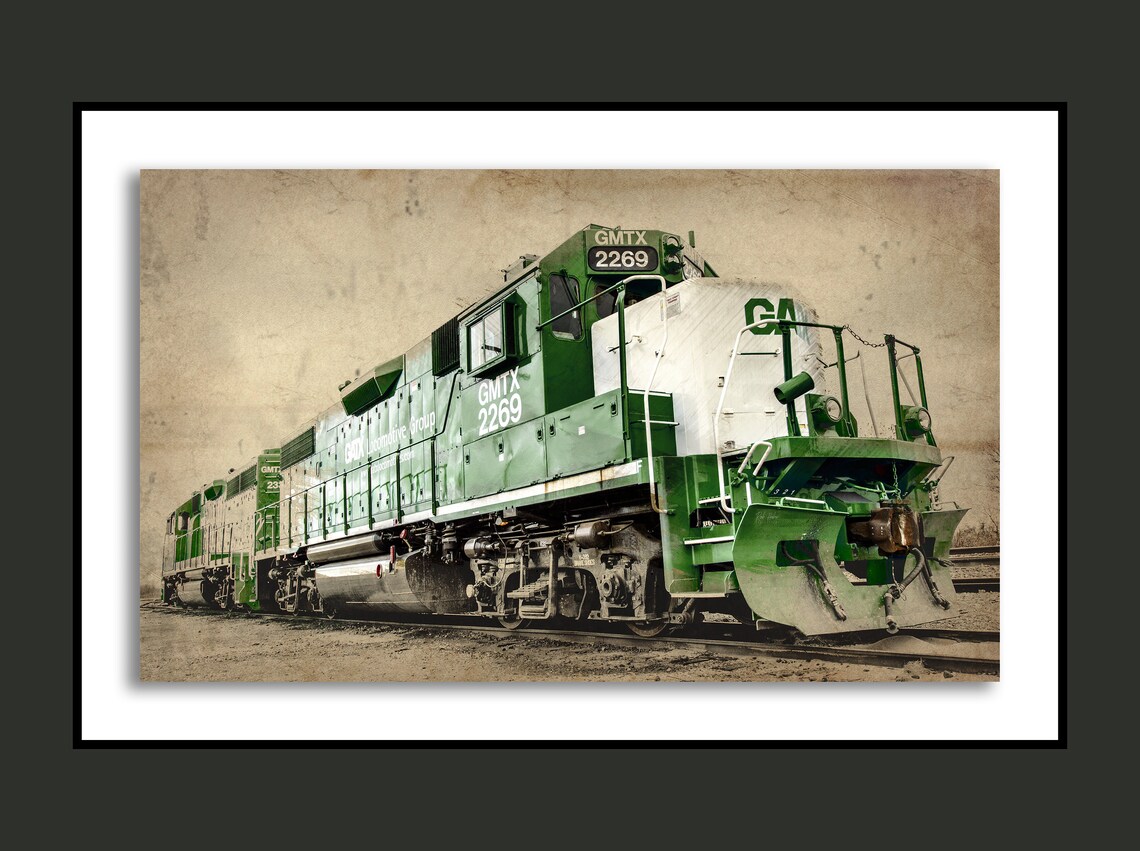 Old Green Locomotive Train Engine Pop Art Photo, Original Abstract Fine ...