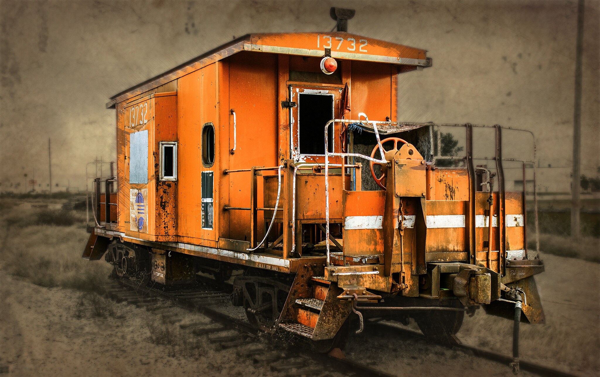 Retro Style Old Train Caboose Railcar Photo, One of a Kind Abstract ...