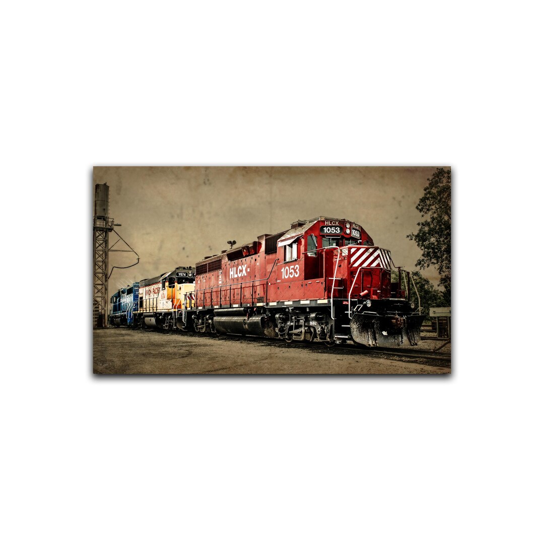 Old Red Locomotive Train Engine Wall Art, One of a Kind Retro Style ...