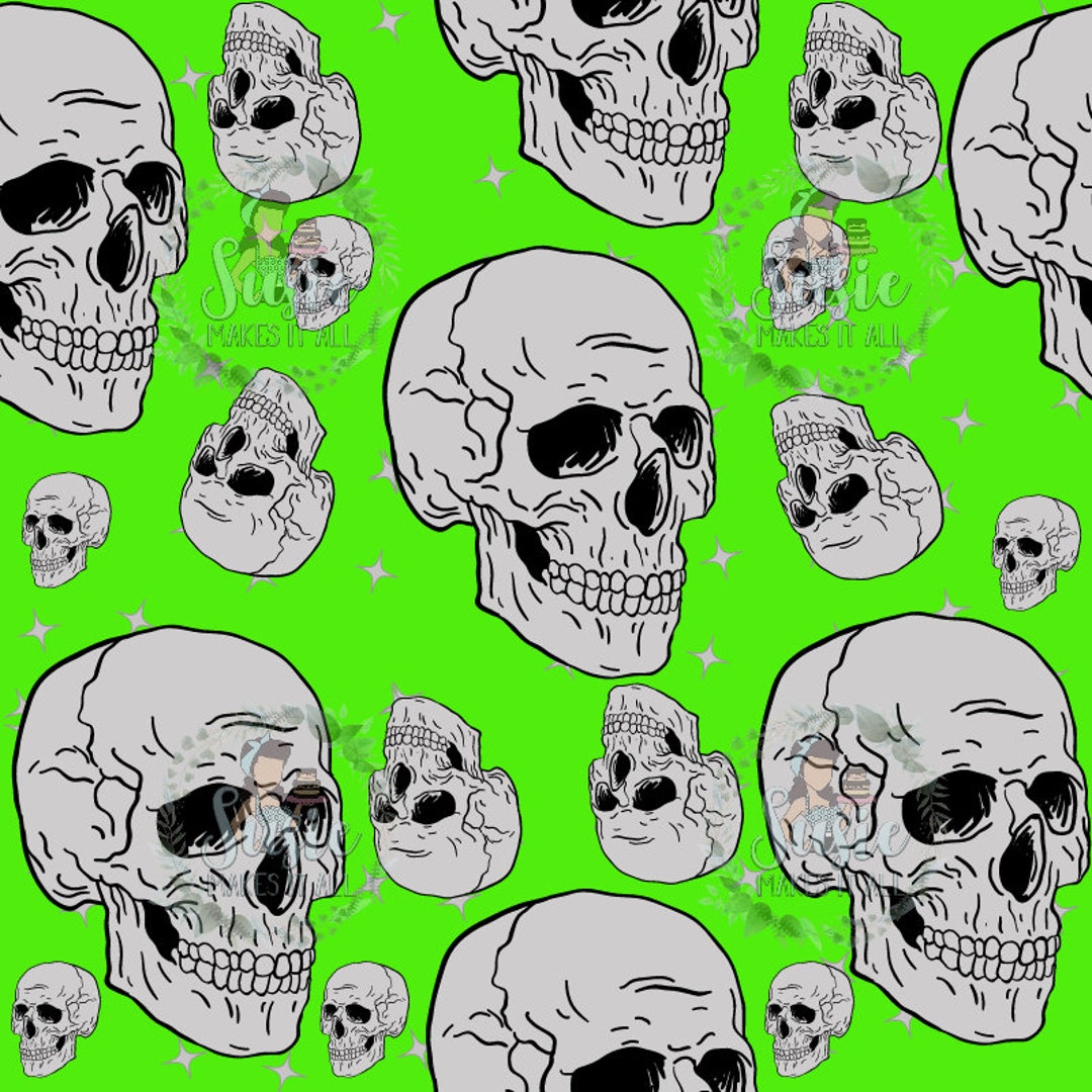 Skulls on Neon Green Seamless File - Etsy