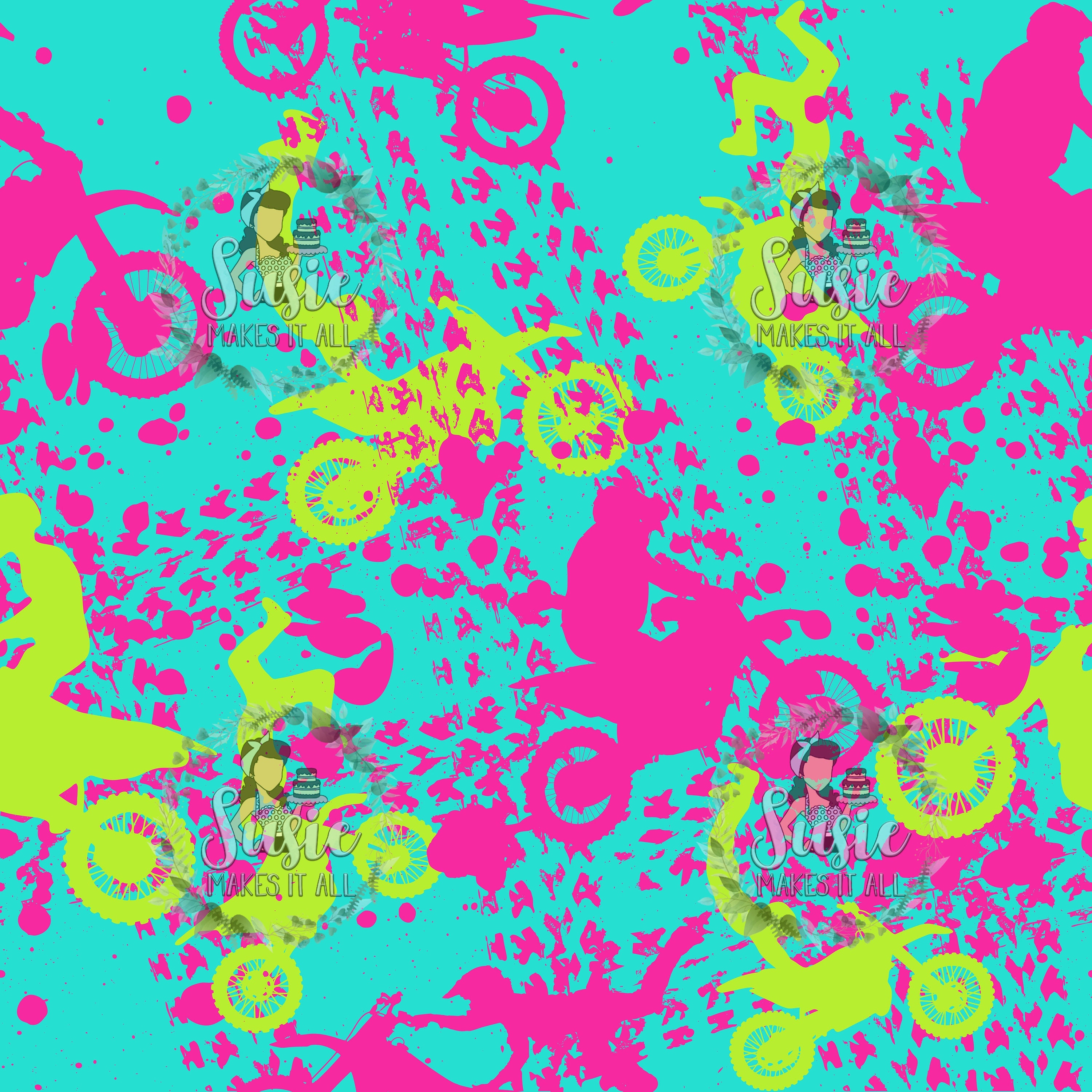 Neon Motocross Bike on Yellow Seamless File - Etsy