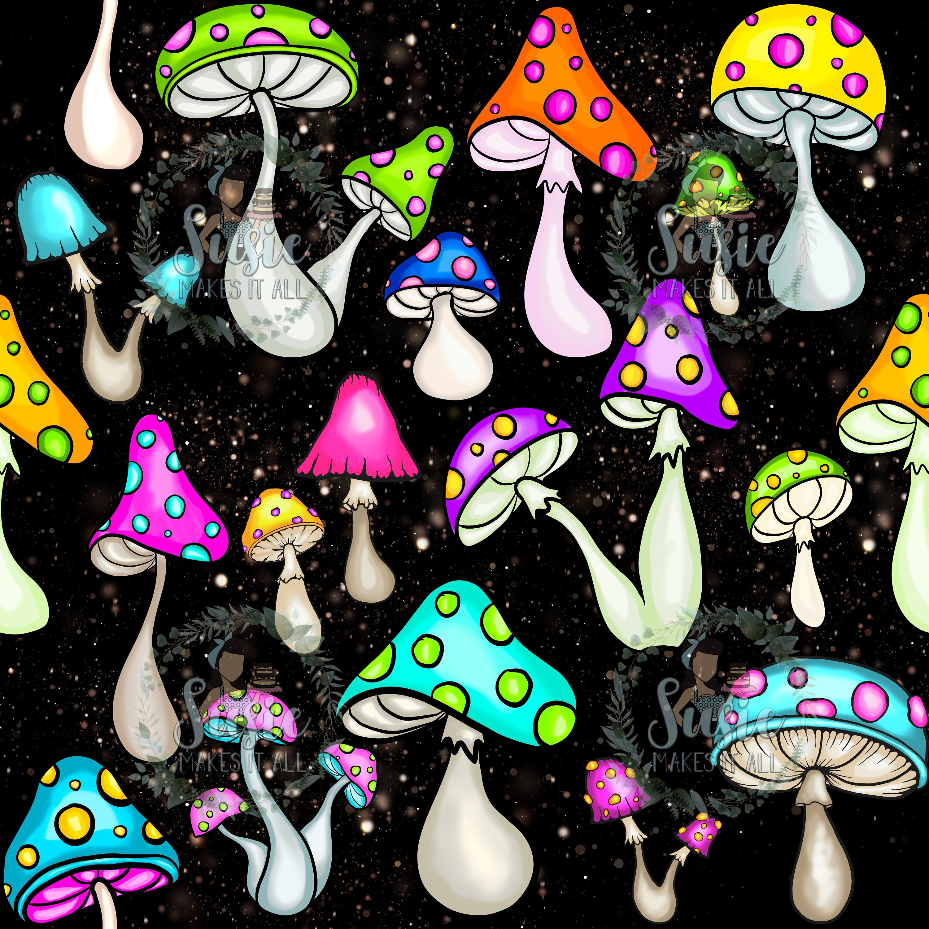 Cottagecore Neon Mushrooms Seamless File - Etsy