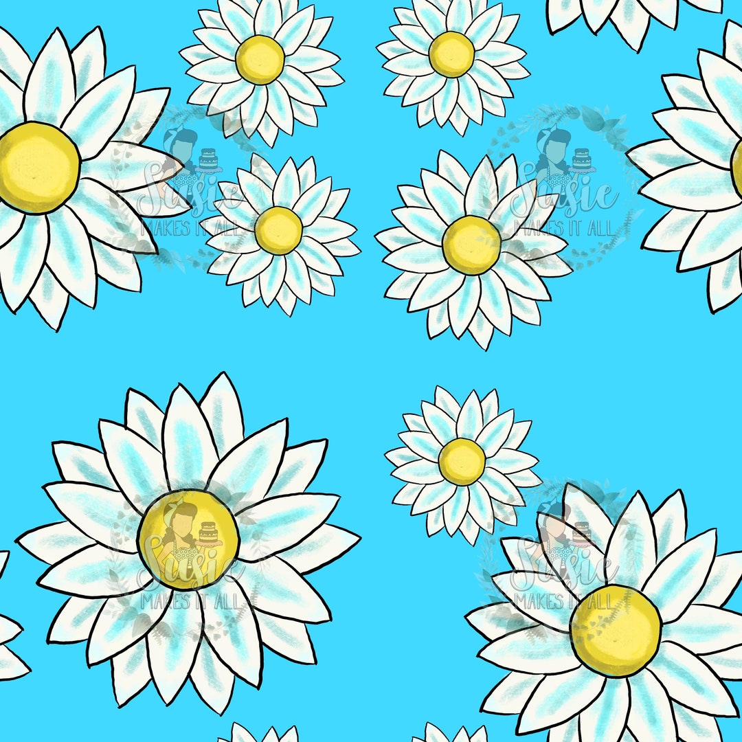 Blue Hand Drawn Daisy Floral Seamless Pattern - Etsy