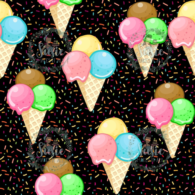 Ice Cream Cones on Black Seamless File - Etsy
