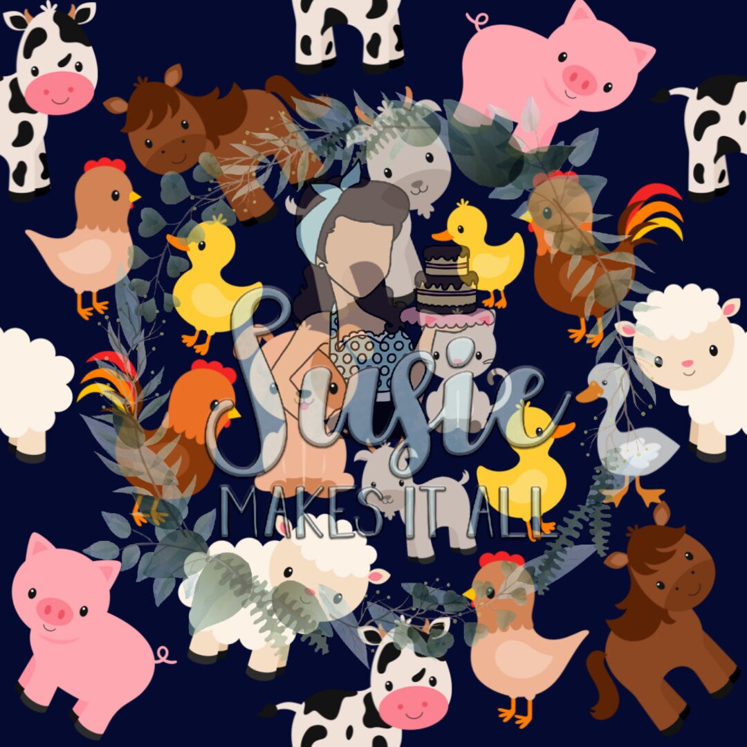 Navy Blue Farm Animals Seamless File - Etsy