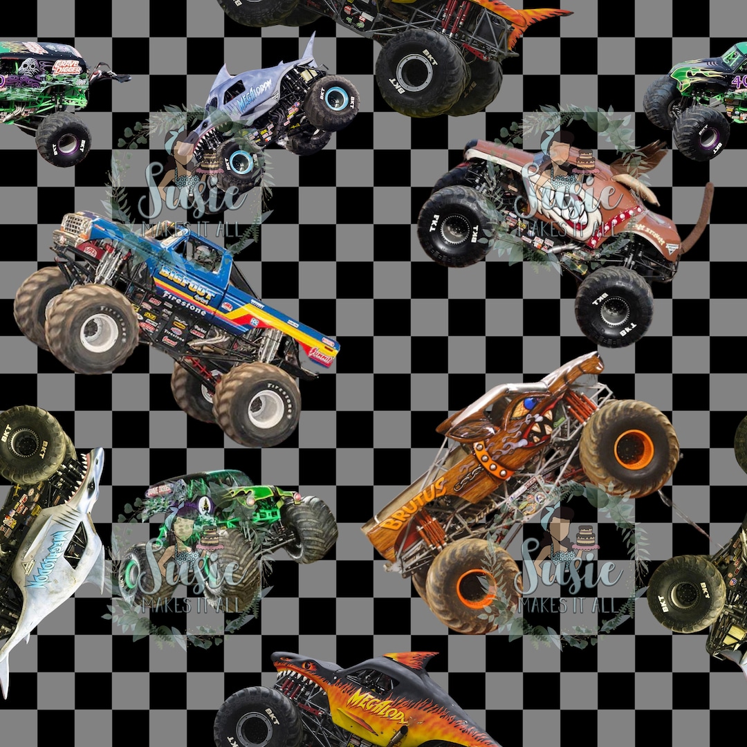 Monster Trucks on Black Checkers - Etsy