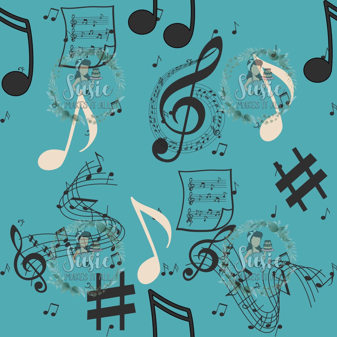 Music Notes or Piano on Teal Seamless File - Etsy