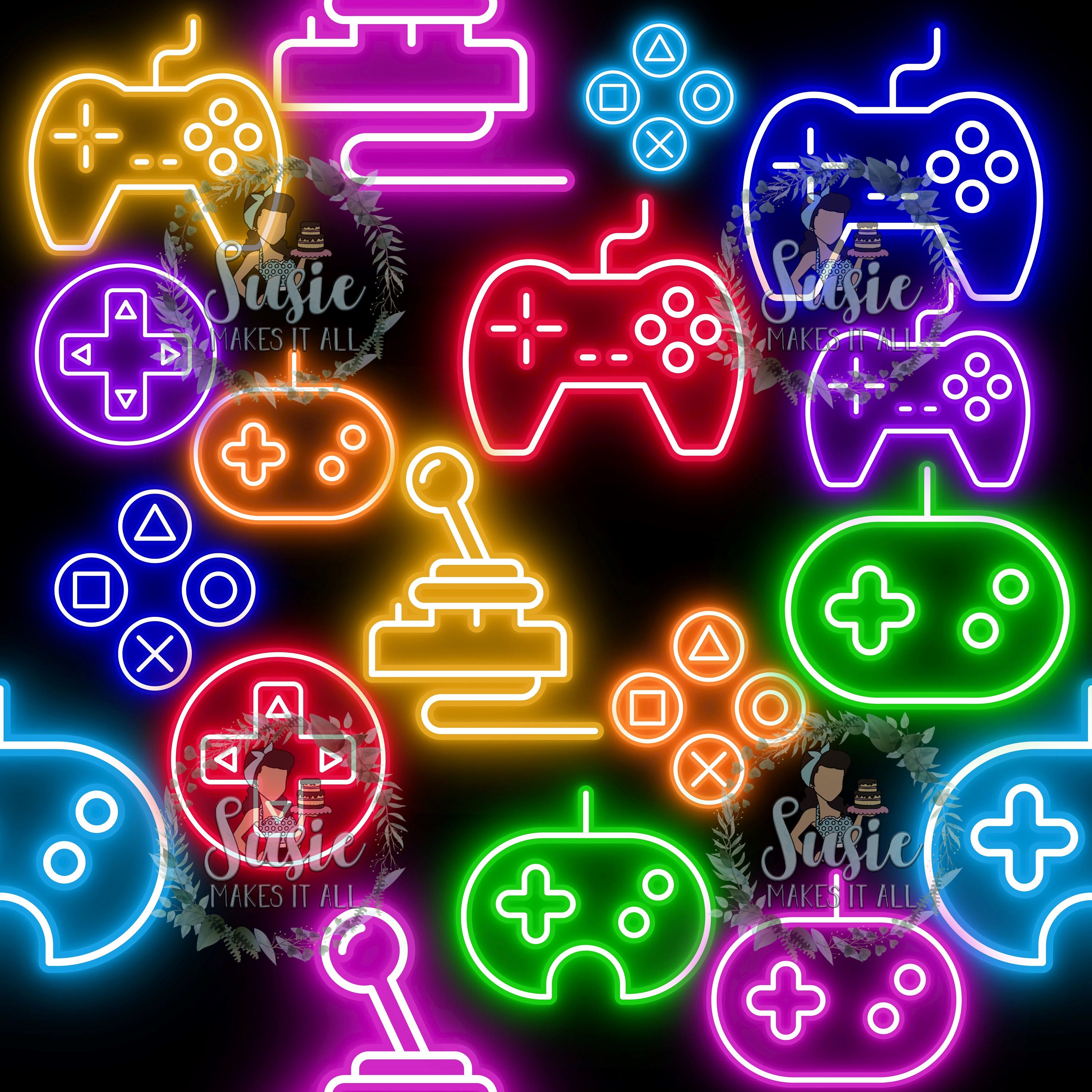 Neon Game Controllers Seamless - Etsy