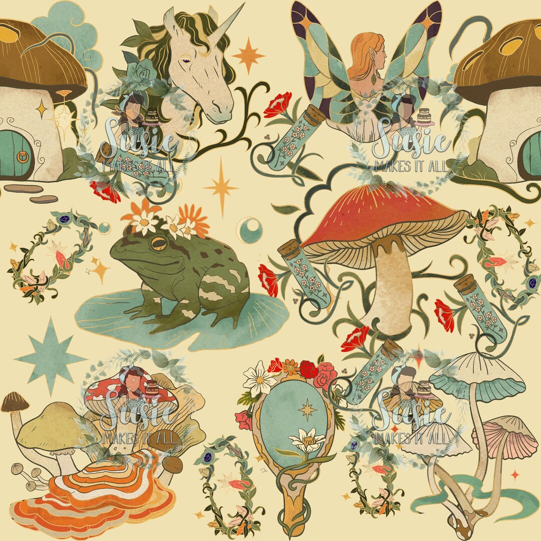 Fairy Tale Cottage Core Mushroom Seamless File - Etsy