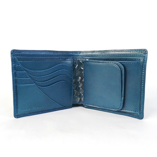 Bifold Wallet Japanese Kanji Art Wallet Italian Buttero Leather Navy × ...