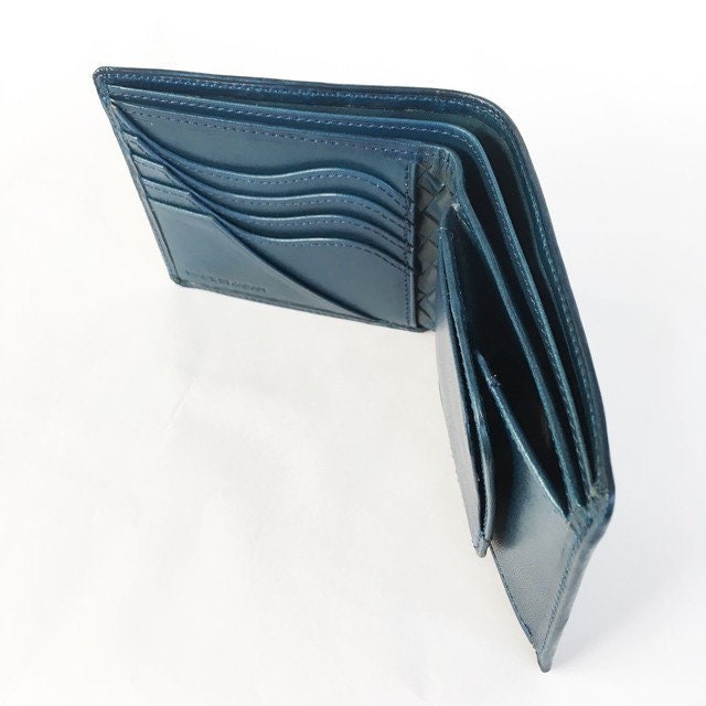 Bifold Wallet Japanese Kanji Art Wallet Italian Buttero Leather Navy × ...