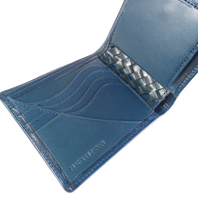 Bifold Wallet Japanese Kanji Art Wallet Italian Buttero Leather Navy × ...