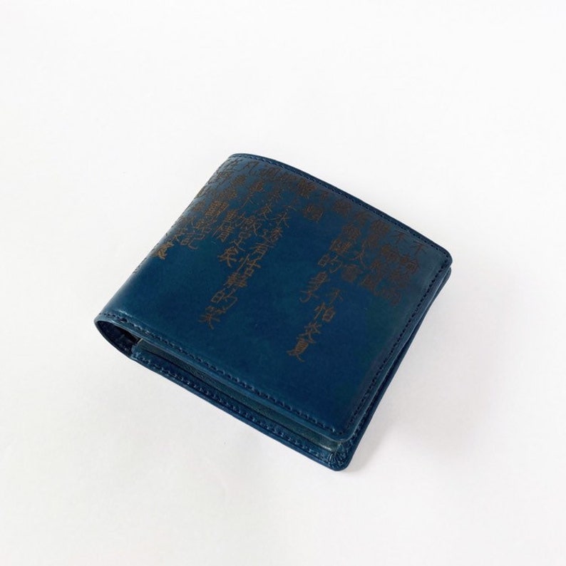 Bifold Wallet Japanese Kanji Art Wallet Italian Buttero Leather Navy × ...