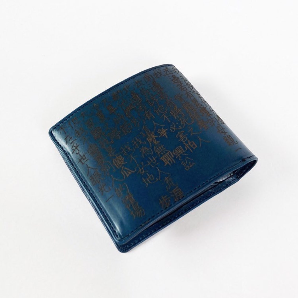 Bifold Wallet Japanese Kanji Art Wallet Italian Buttero Leather Navy × ...