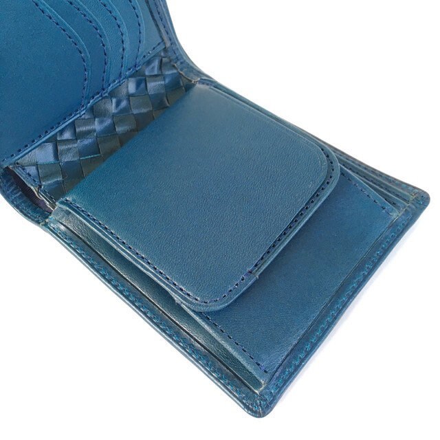 Bifold Wallet Japanese Kanji Art Wallet Italian Buttero Leather Navy × ...