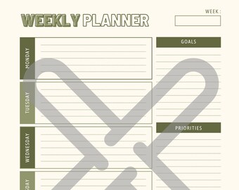 Simple Weekly Planner Blue & Green - Etsy