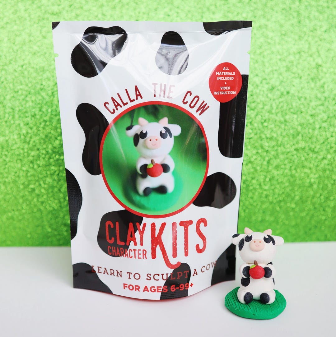 Calla the Cow Polymer Clay Kit – DIY Cute Cow Figurine Holding Fruit ...