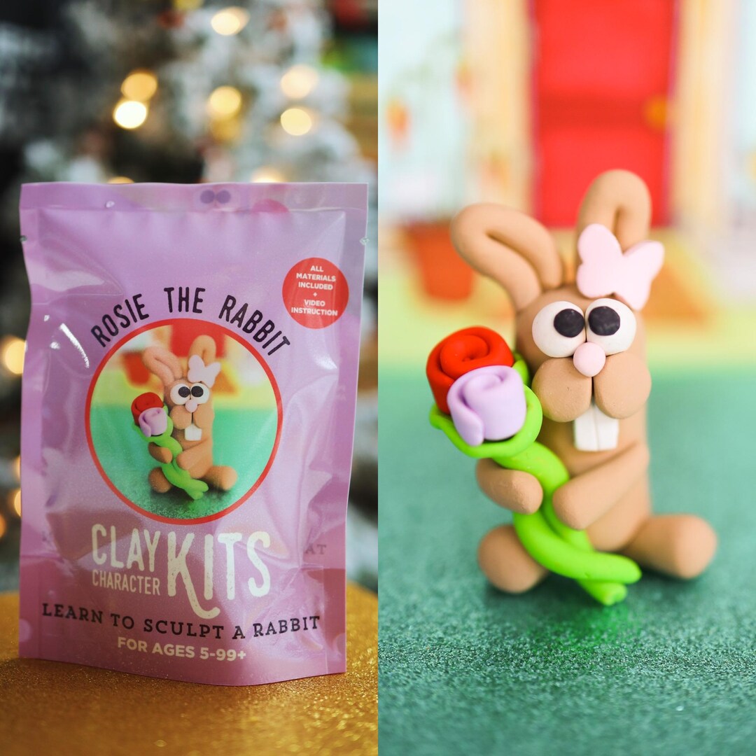 Rosie the Rabbit DIY Polymer Clay Kit – Create Rabbit Holding Flowers ...