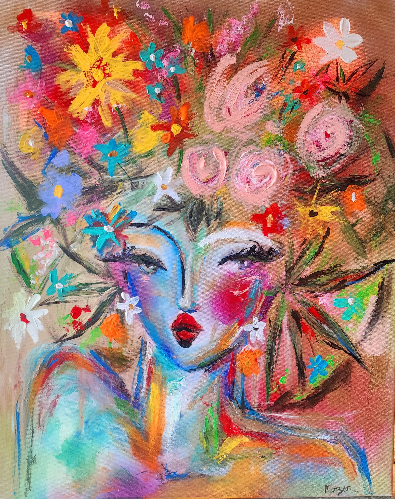 Original Large Acrylic Pot Head Girl, "may" - Etsy
