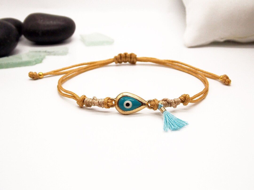 Evil Eye Tear Drop With Tassel, Adjustable Boho Evil Eye, Greek Evil ...