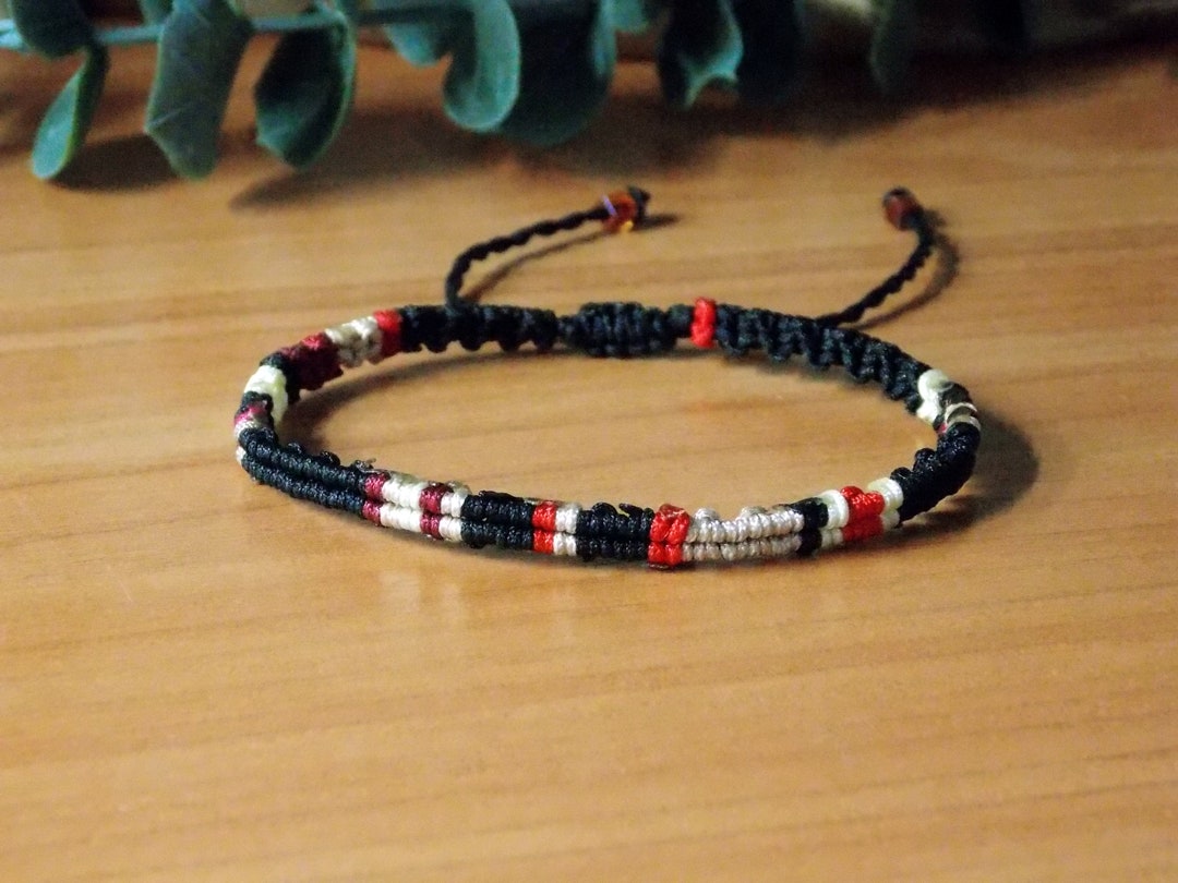 Black and Red Men's Bracelet, Surfer Armband for Man, Black Summer ...