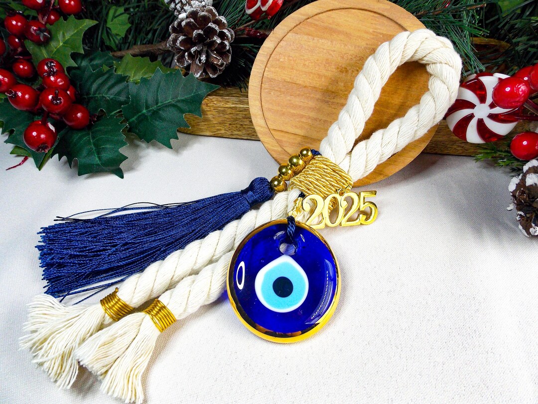 Greek Evil Eye Christmas Gouri 2025,evil Eye Charm for New Year,white-blue Rope,seasonal ...