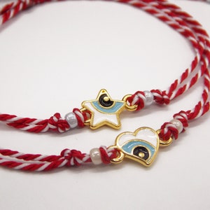 Greek Martis Bracelet: Evil Eye Charm, Red White Cord, Baba Marta ...