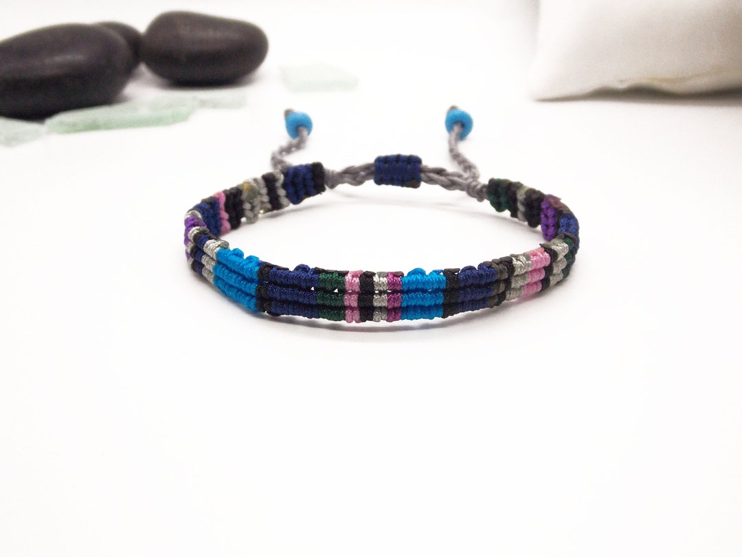 Blue and Purple Bracelet, Unique Surfer Bracelet, Adjustable Macrame ...