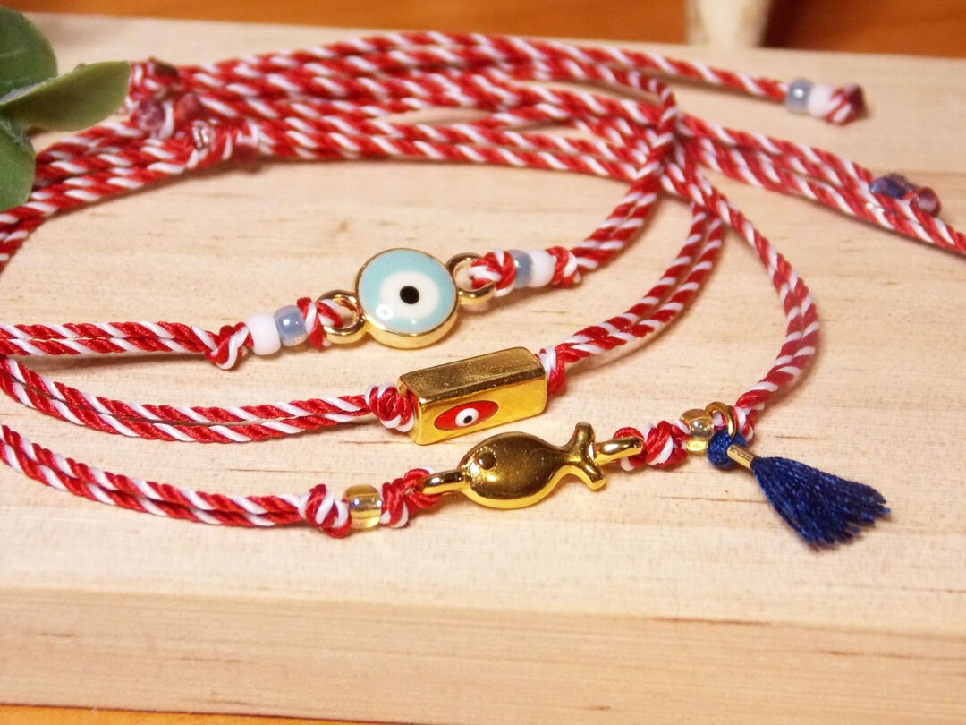 Martis Bracelet: Evil Eye, Fish Charm - Greek Spring Tradition, Baba ...