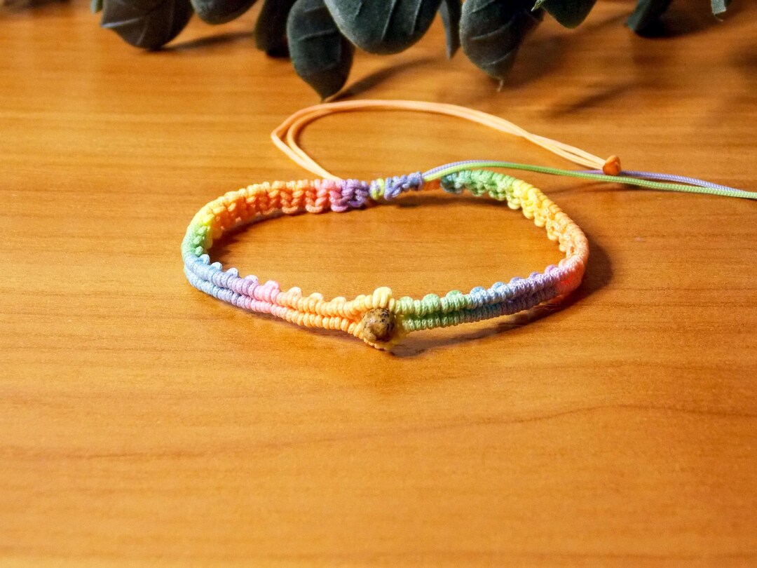 Rainbow Macrame Bracelet: Braided Pride Jewelry With Jasper Bead - Etsy