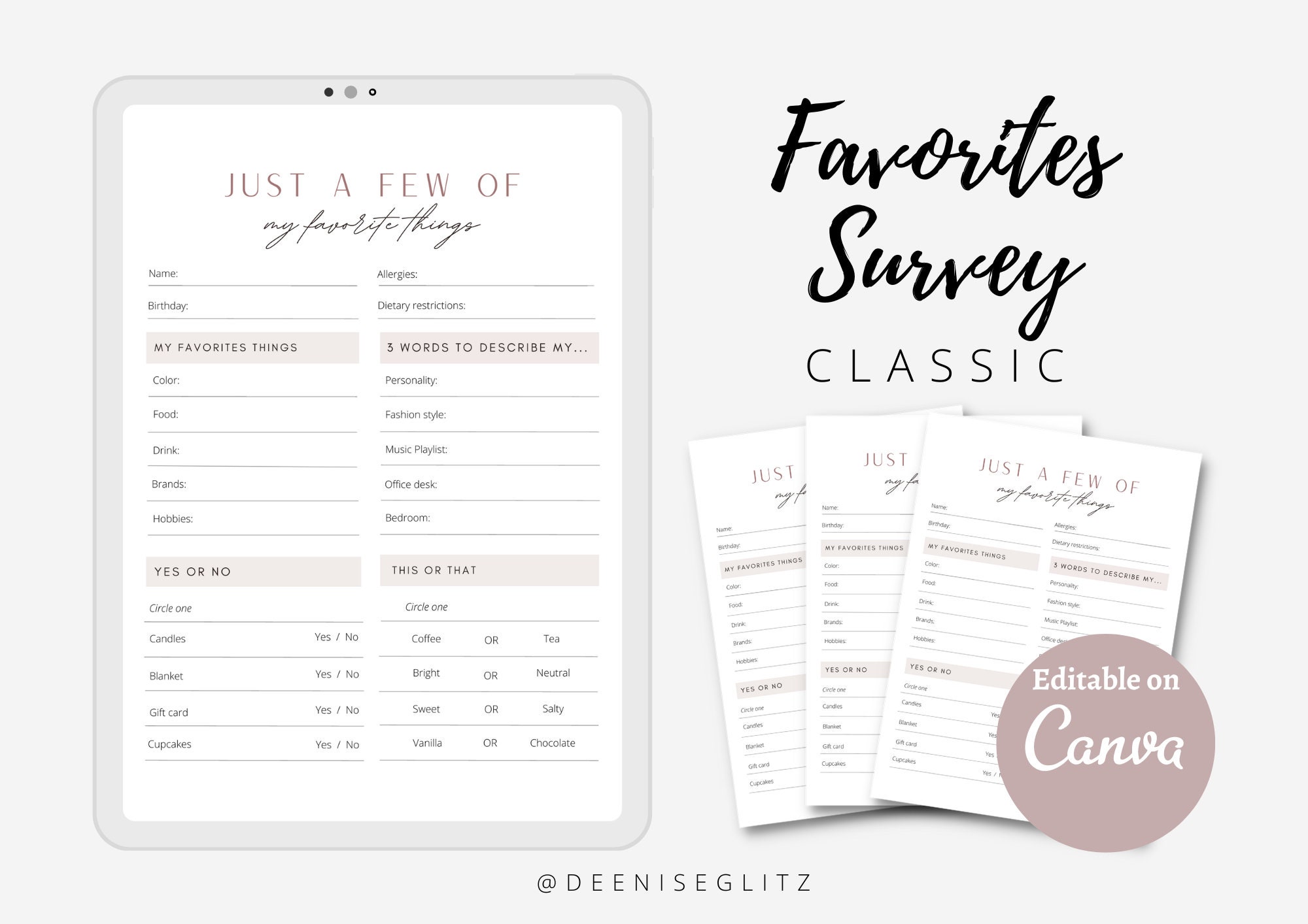 CLASSIC Employee Favorites Survey, My Favorite Things Questionnaire ...