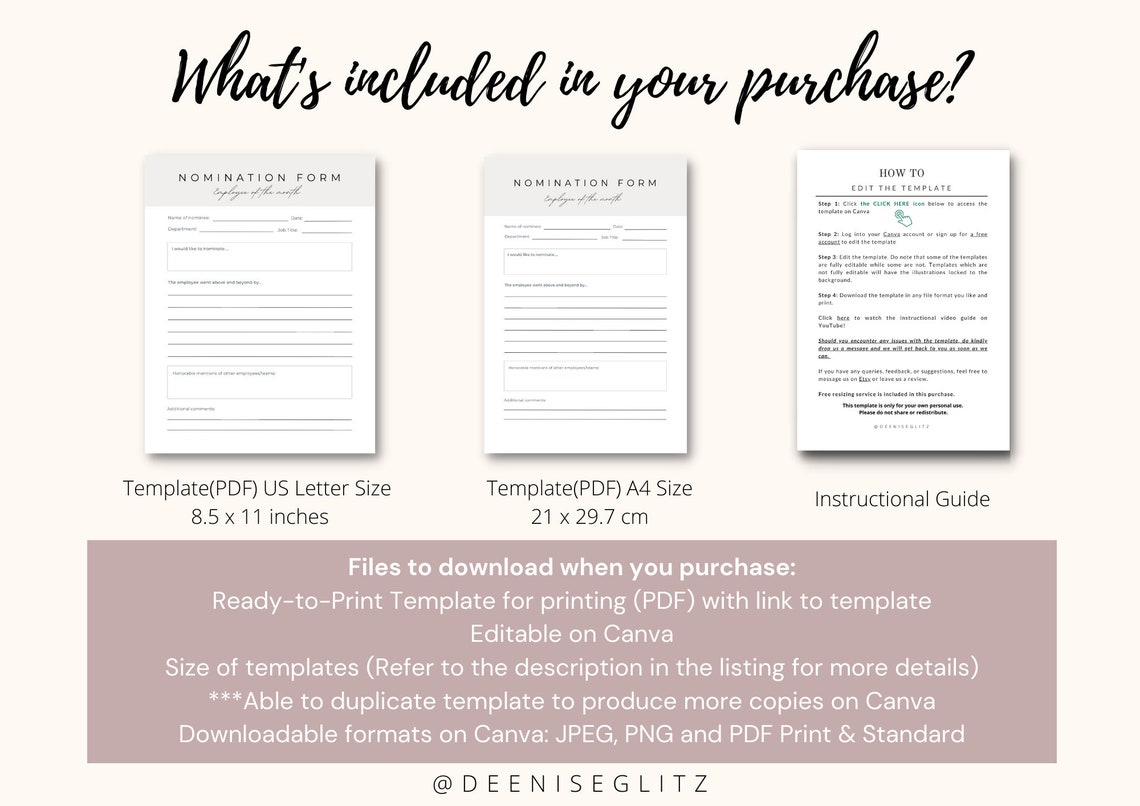 MINIMALIST Employee Nomination Form, Employee of the Month, Recognition ...