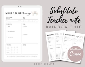 Editable Teacher Printable Substitute Note While You Were - Etsy