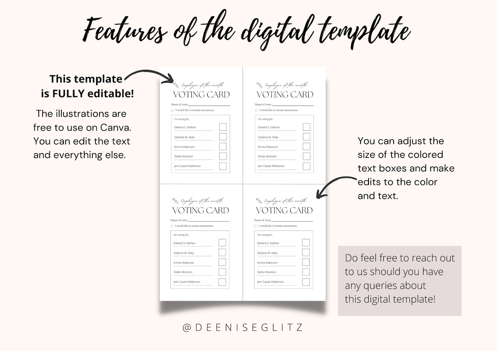 Employee of the Month Voting Card: Minimalist Ballot (editable Canva ...