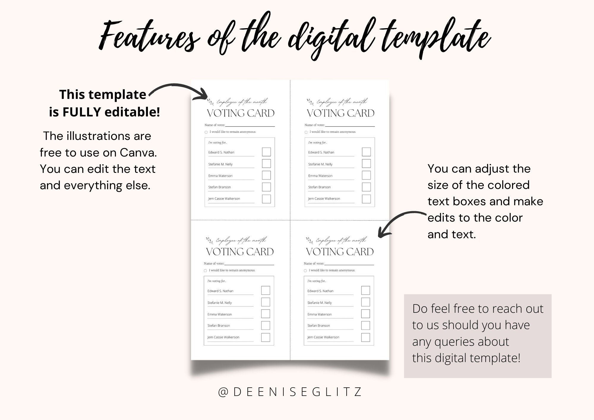 Employee of the Month Voting Card: Minimalist Ballot (editable Canva ...