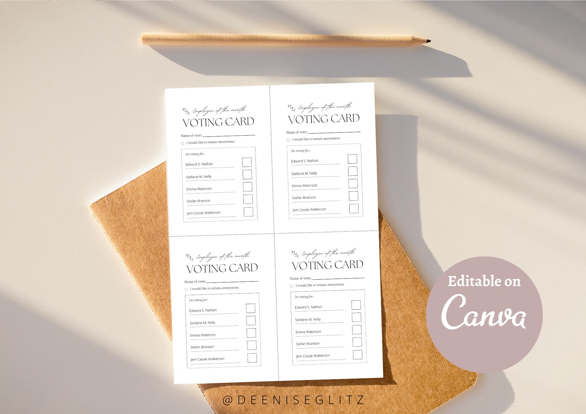 MINIMAL Voting Card, Employee of the Month, Ballot Paper, Cast A Vote ...