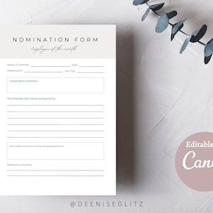MINIMALIST Employee Nomination Form, Employee of the Month, Recognition ...