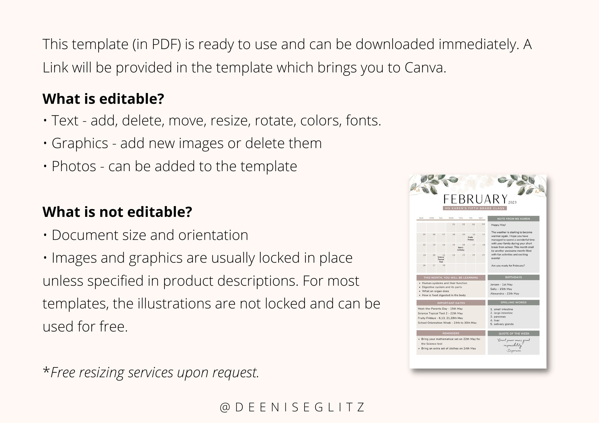 BOTANICAL Monthly Newsletter Template, Class Newsletter, School ...