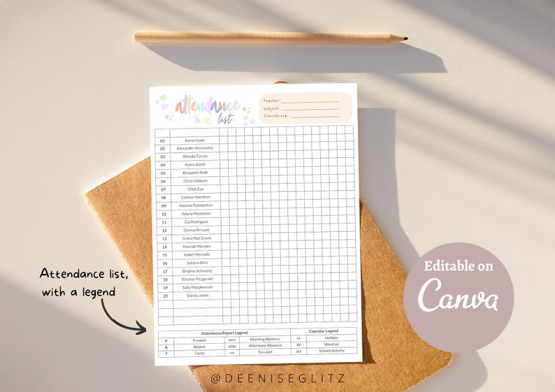 COLOR POP Attendance Sheet, Attendance Log, Class List, Classroom ...