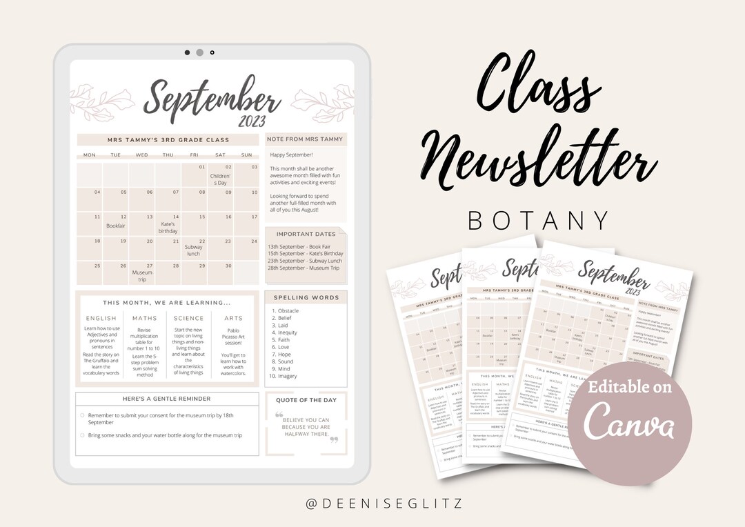 Botany Classroom Newsletter Template: Editable School Communication ...