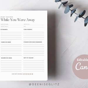 CLASSIC Substitute Teacher Note Template, While You Were Away, Note to ...