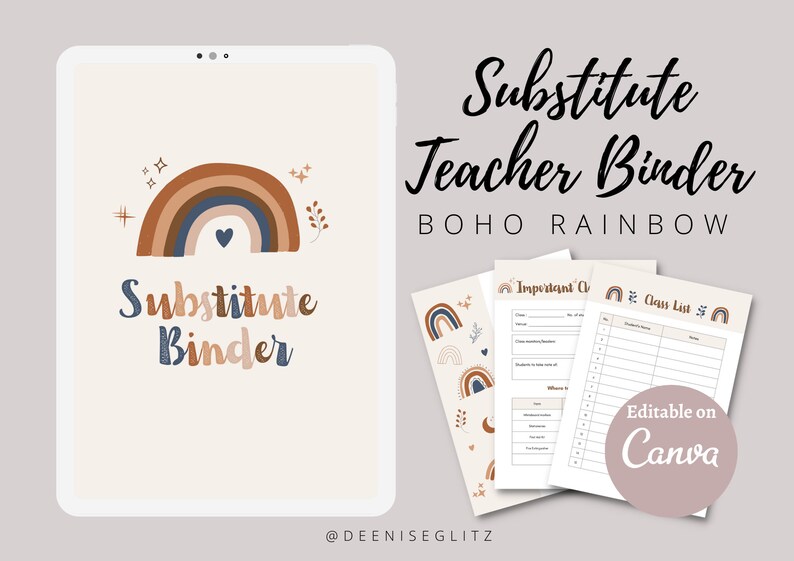 BOHO RAINBOW Substitute Binder, 11-page Bundle Template Pack, Folder ...