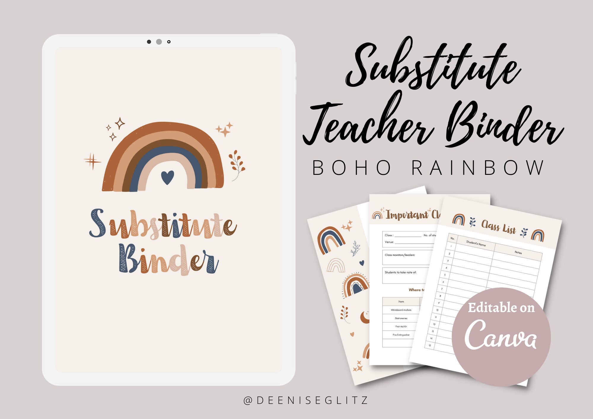 BOHO RAINBOW Substitute Binder, 11-page Bundle Template Pack, Folder ...